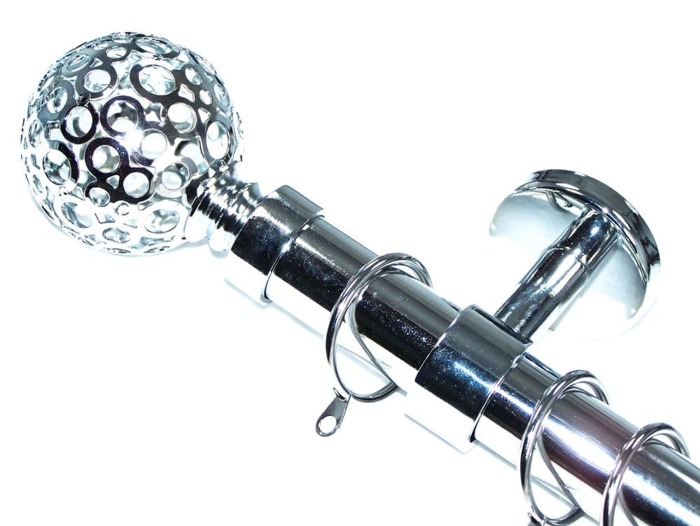 28mm Chrome Ceiling Pole Glider Rings Circle Ball Finials