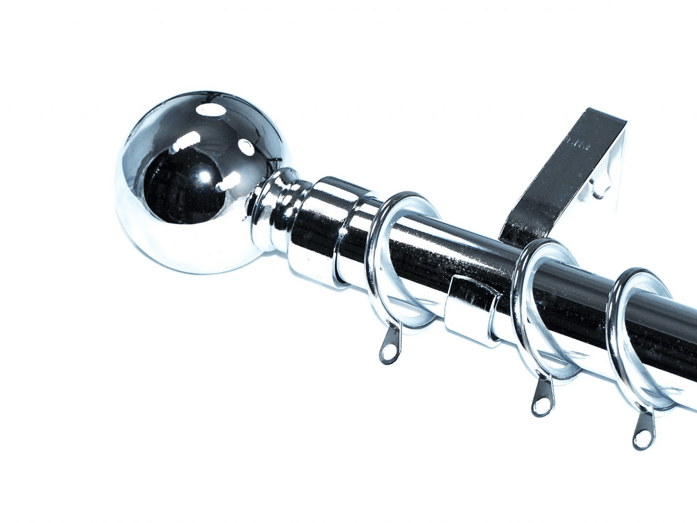 28mm Chrome Curtain Pole Glider Rings Ball Finials