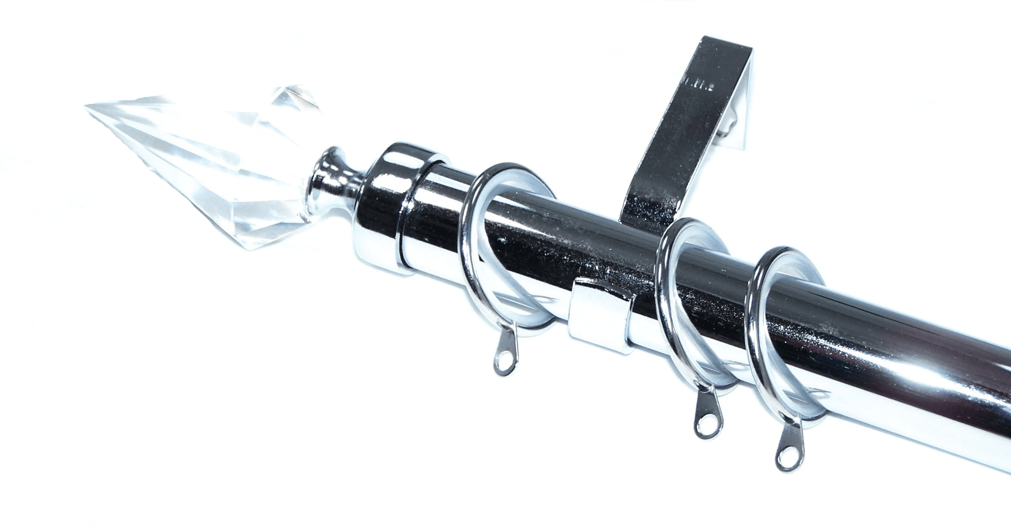 28mm Chrome Curtain Pole Glider Rings Crystal Spear Finials