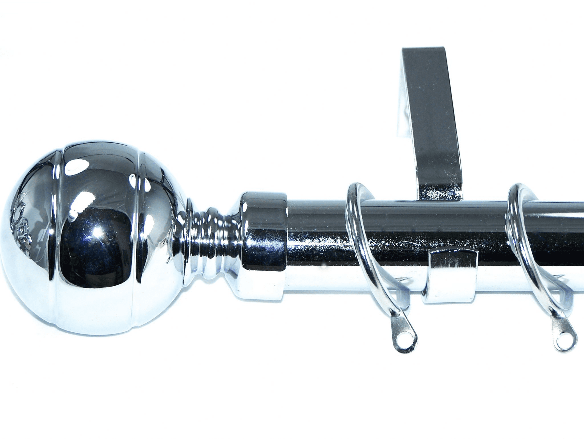 28mm Chrome Curtain Pole Glider Rings Ribbed Ball Finials