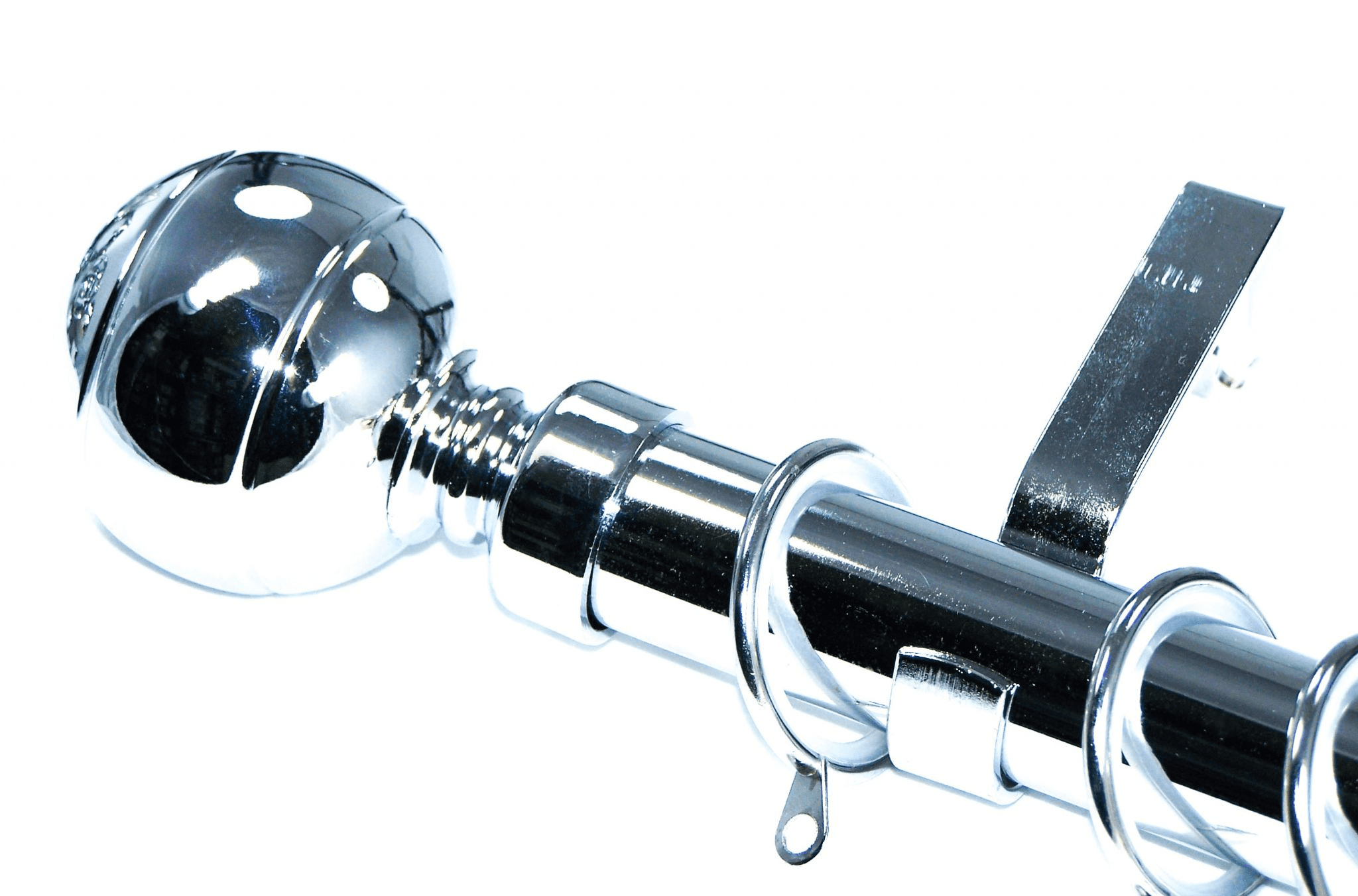28mm Chrome Curtain Pole Glider Rings Ribbed Ball Finials