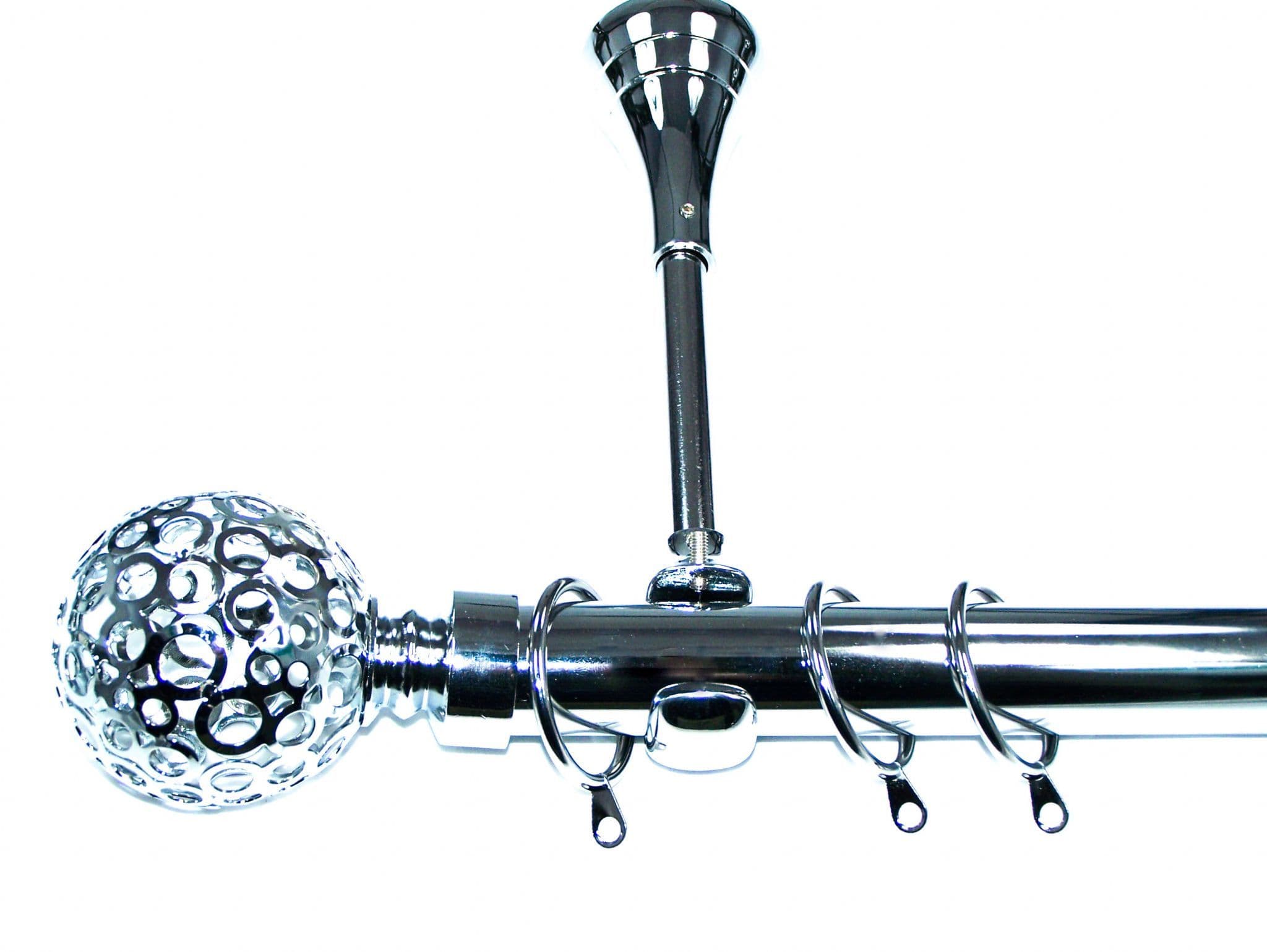 28mm Chrome Designer Extra Deep Curtain Pole Circle Ball Finials