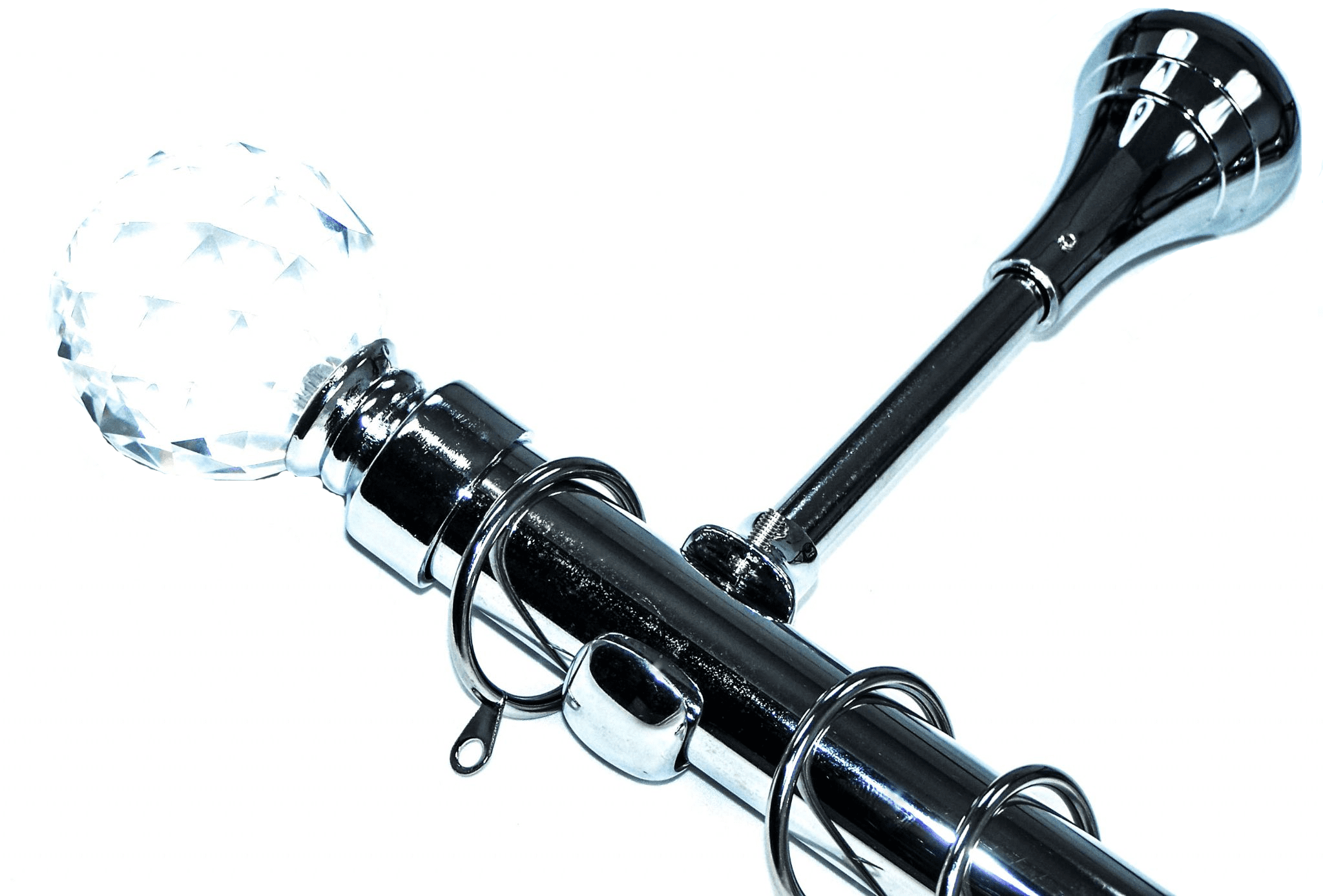28mm Chrome Designer Extra Deep Curtain Pole Crystal Ball Finials