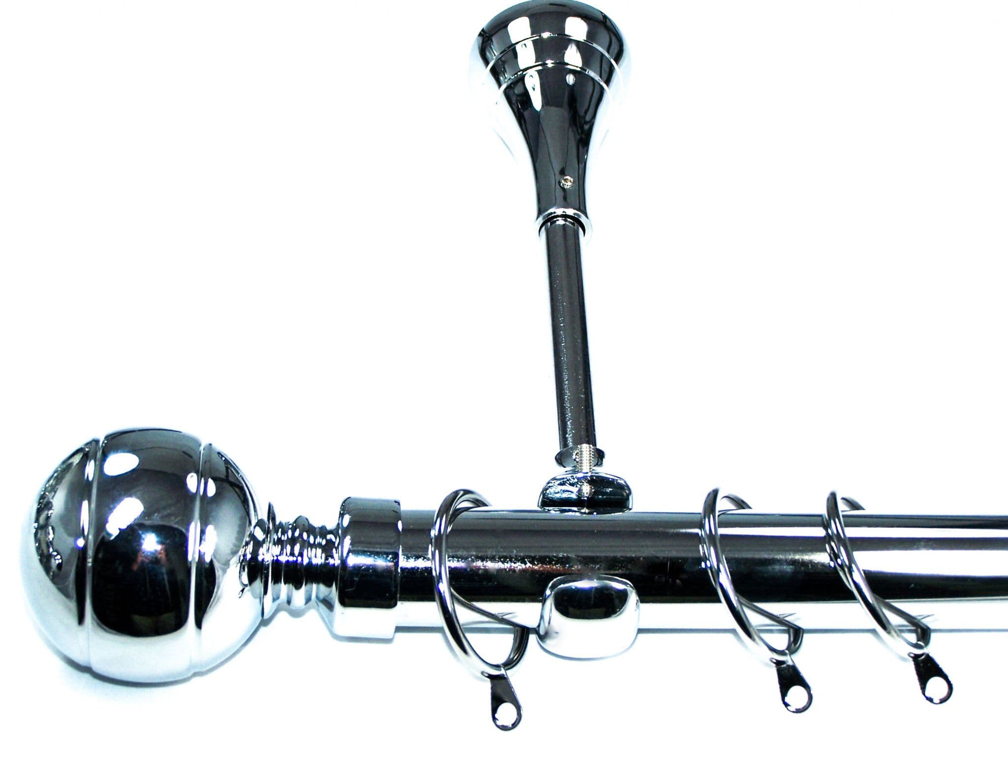 28mm Chrome Designer Extra Deep Curtain Pole Ribbed Ball Finials