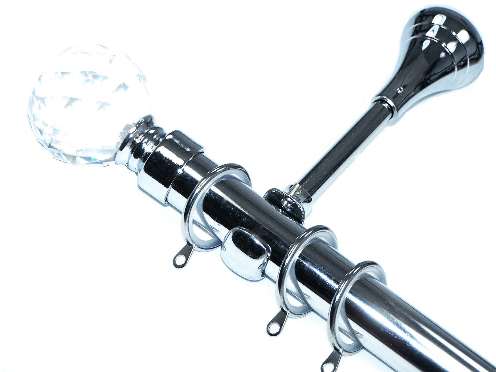 28mm Chrome Designer Extra Deep Pole Glider Rings Crystal Ball Finials