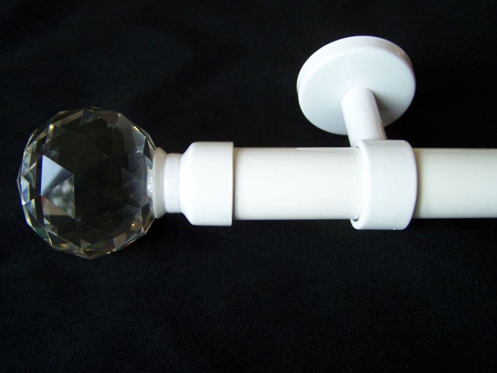 28mm Gloss White Ceiling Eyelet Curtain Pole Crystal Ball Finials
