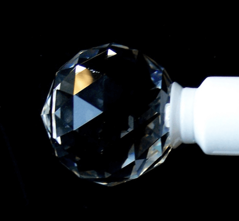 28mm Gloss White Cut Glass Crystal Ball Curtain Pole Finials