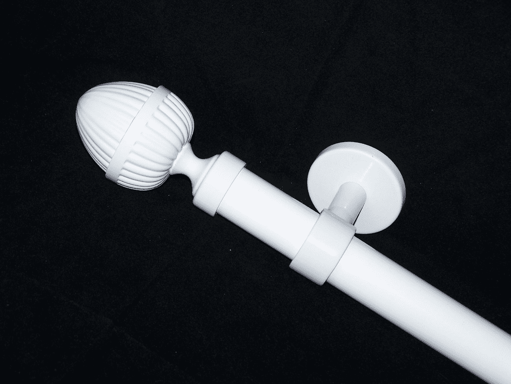 28mm Gloss White Eyelet Ceiling Curtain Pole Acorn Finials
