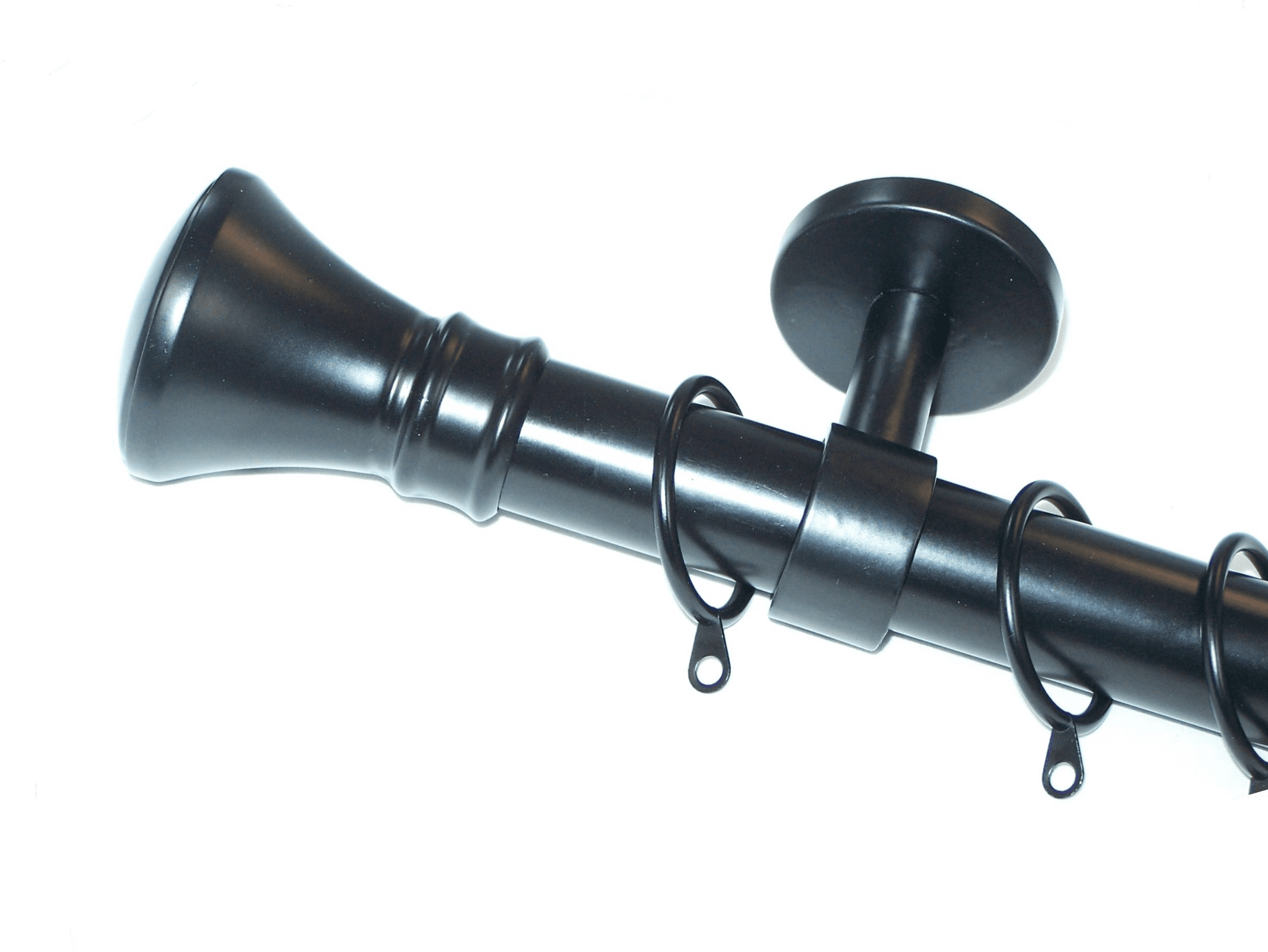 28mm Matt Black Ceiling Curtain Pole Hammerhead Finials