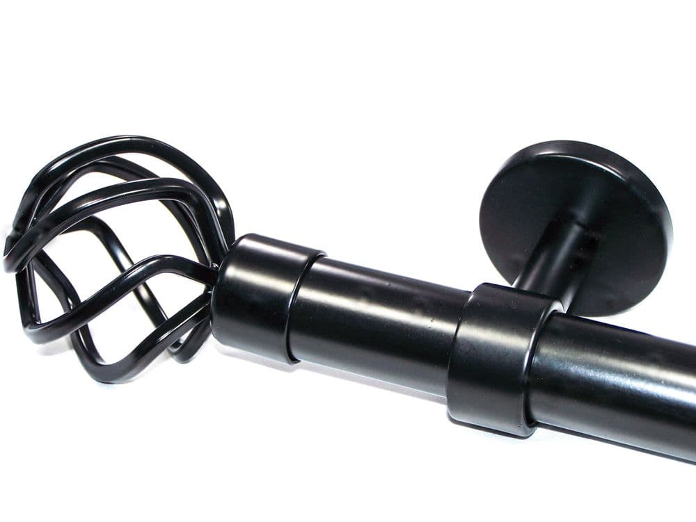 28mm Matt Black Ceiling Eyelet Bay Window System Twisted Cage Finials 2 ...