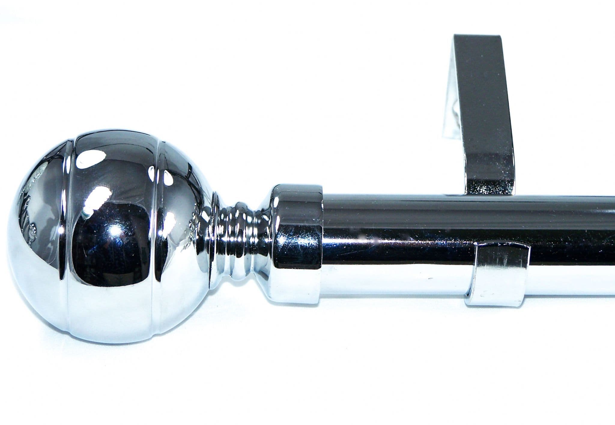 28mm Polished Chrome Eyelet Curtain Pole Ribbed Ball Finials