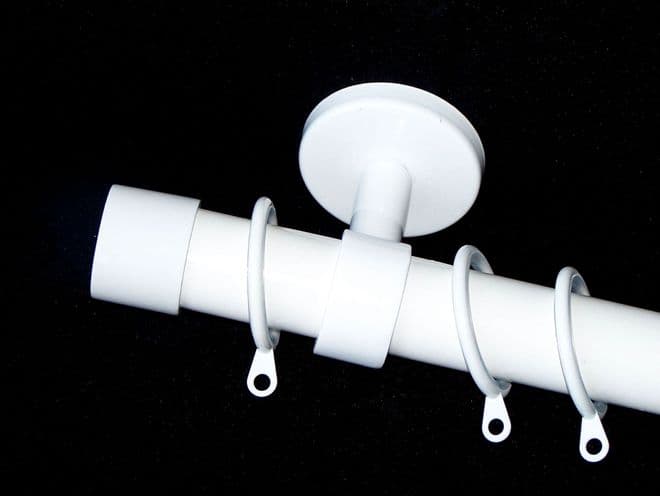 28mm White Ceiling Curtain Pole End cap Finials Glider Rings