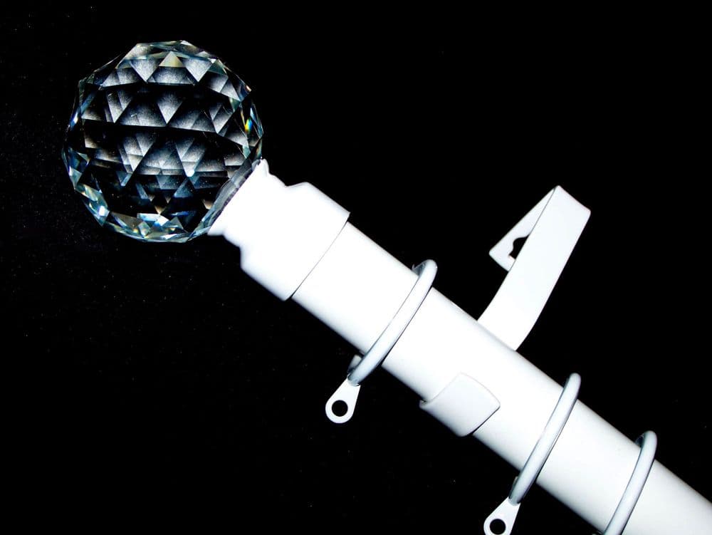 28mm White Curtain Pole Crystal Ball Finials