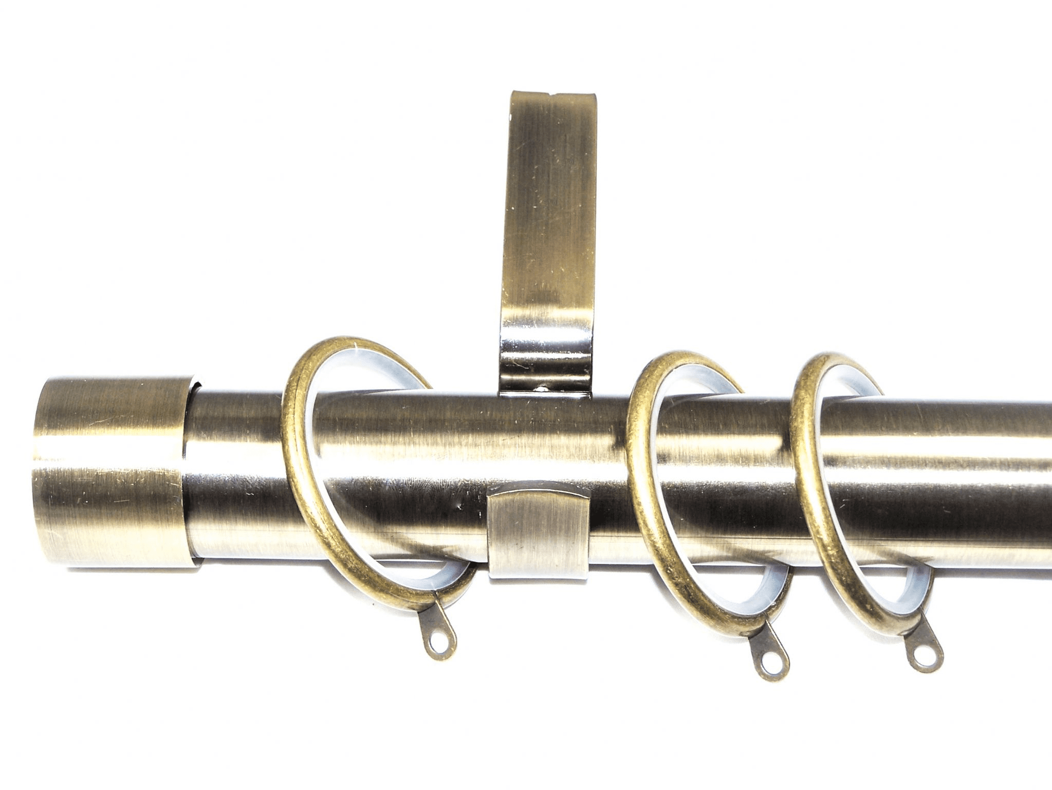 35mm Antique Brass Curtain Pole Glider Rings End Cap Finials