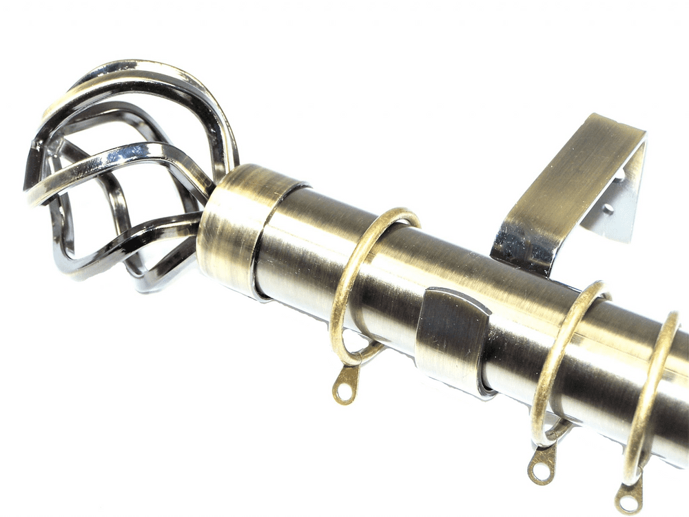 35mm Antique Brass Curtain Pole Twisted Cage Finials