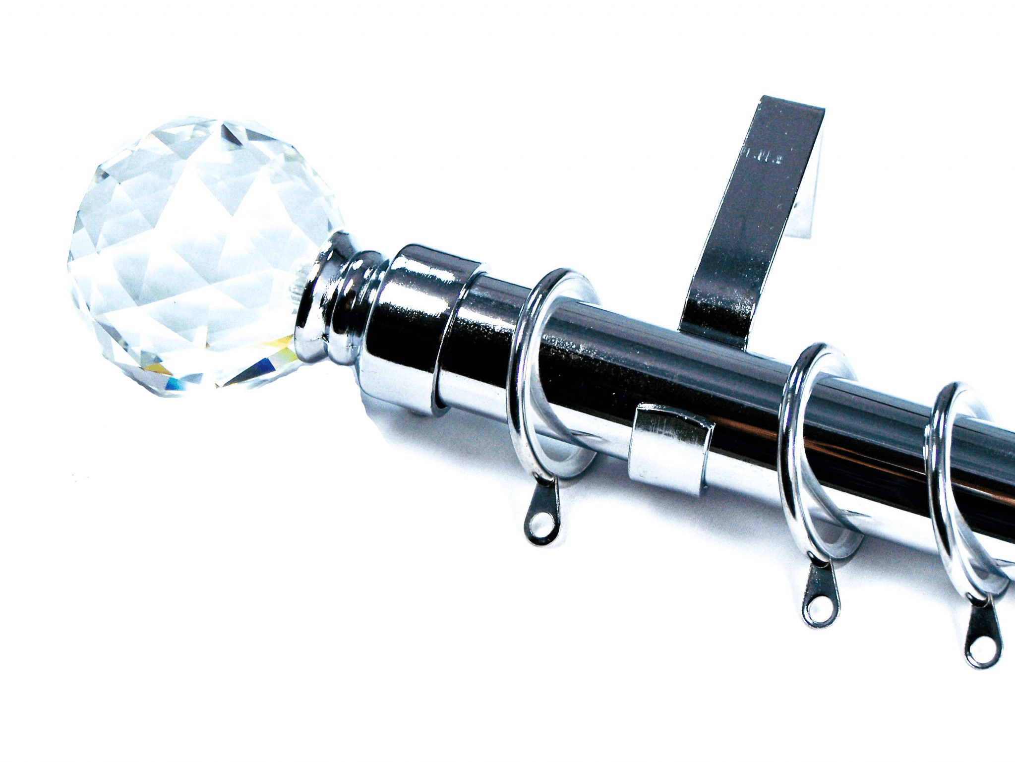 35mm Chrome Curtain Pole Crystal Ball Finials Glider Rings