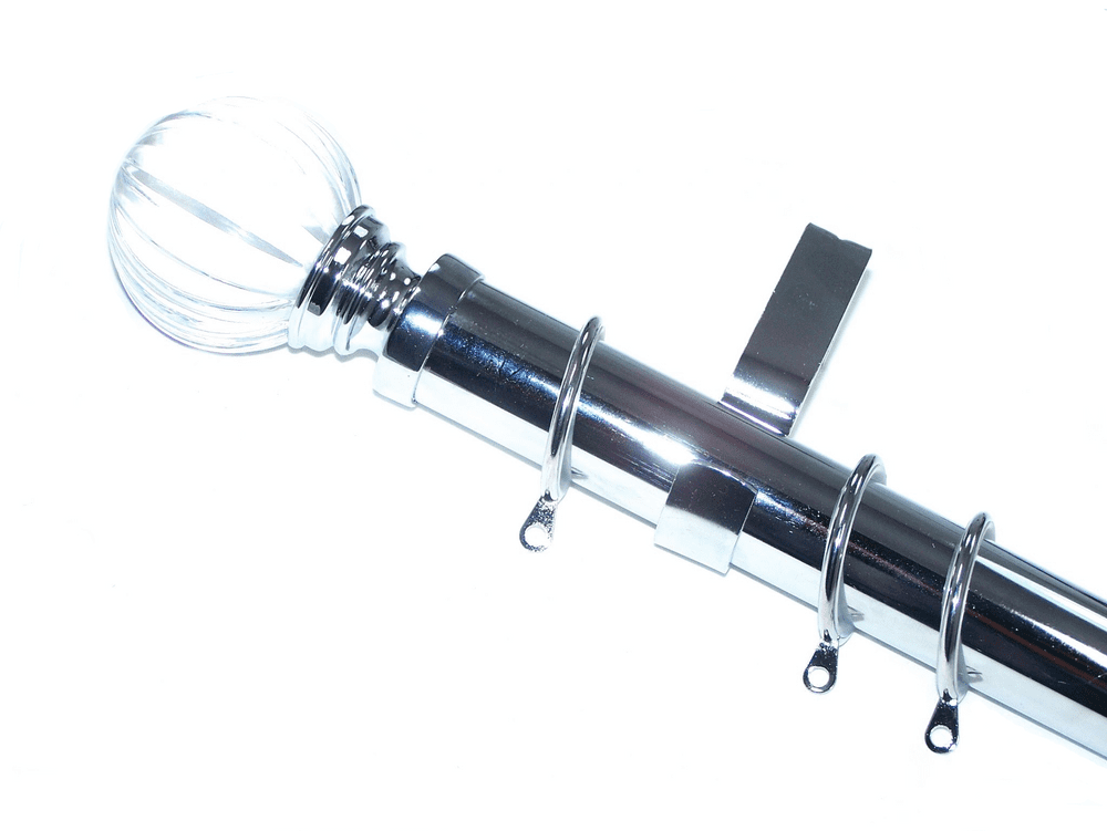 35mm Chrome Curtain Pole Segmented Ball Finials Glider Rings