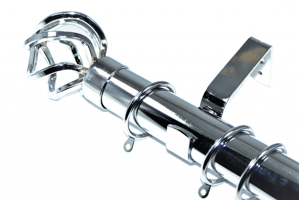 35mm Chrome Curtain Pole Twisted Cage Finials 1 8m 3 6m