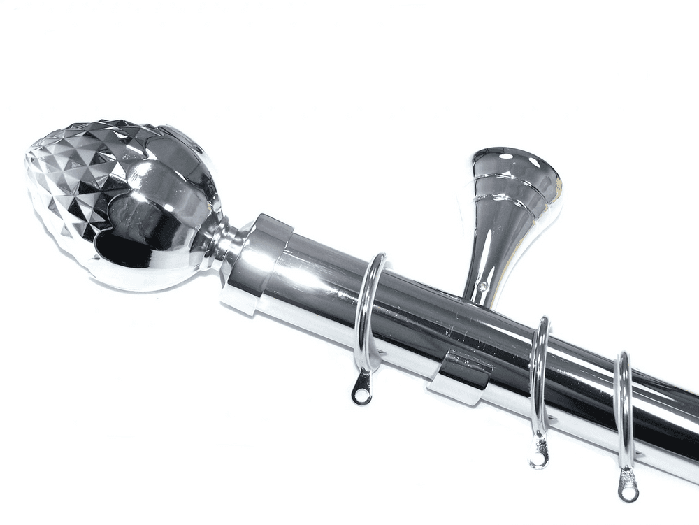35mm Designer Chrome Curtain Pole Acorn Finials Glider Rings