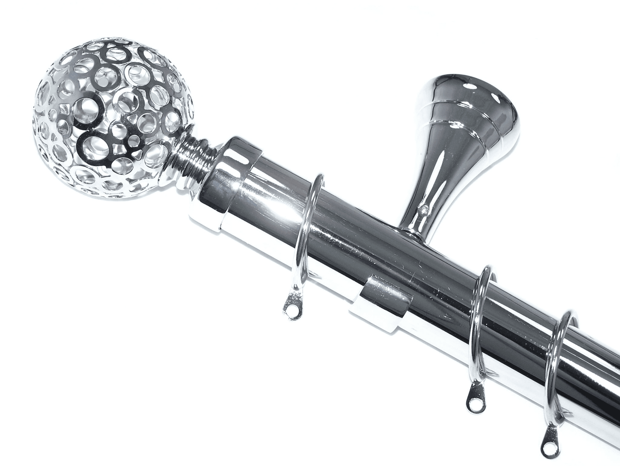 35mm Designer Chrome Curtain Pole Circle Ball Finials