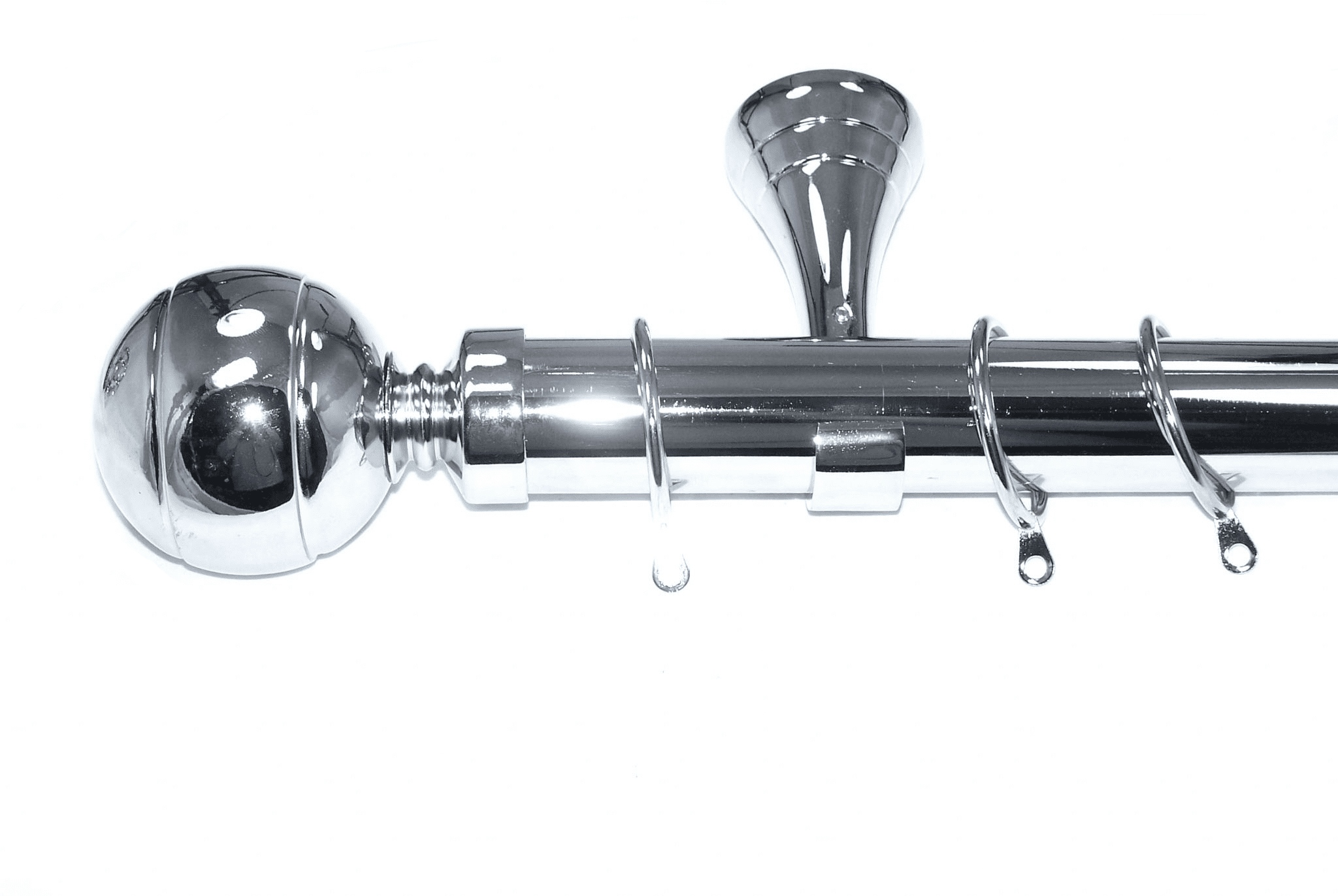 35mm Designer Chrome Curtain Pole Ribbed Ball Finials