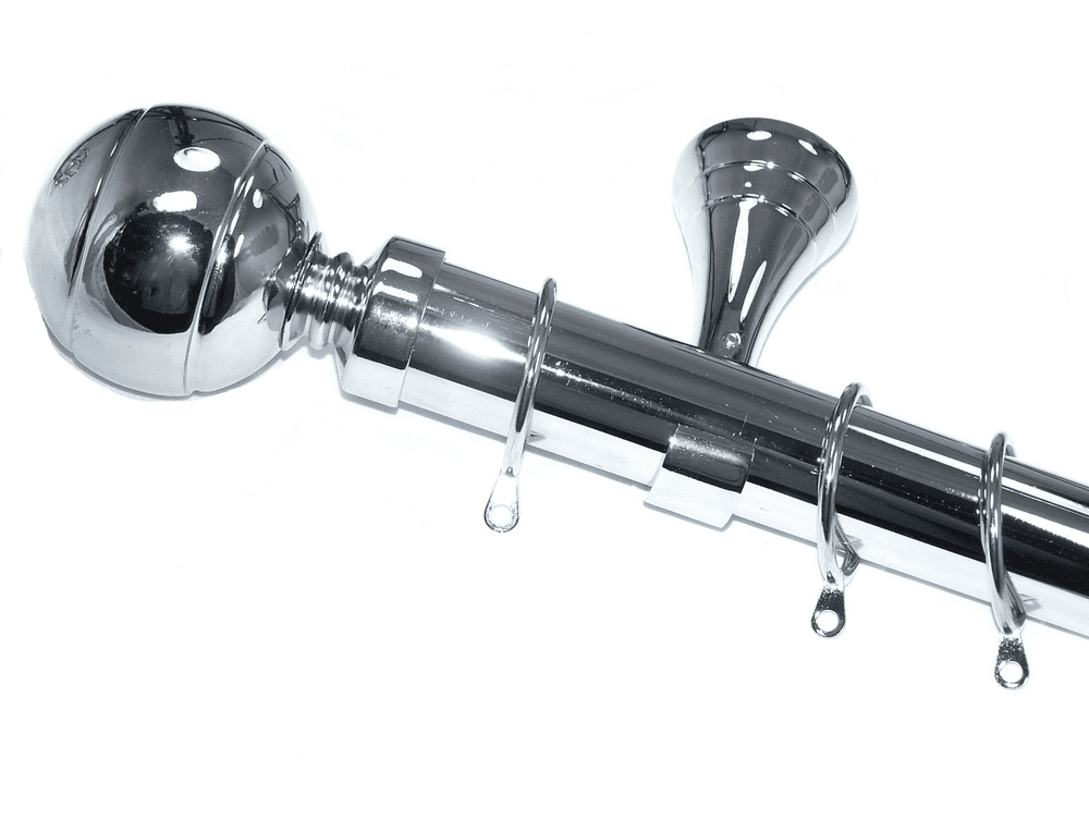 35mm Designer Chrome Curtain Pole Ribbed Ball Finials