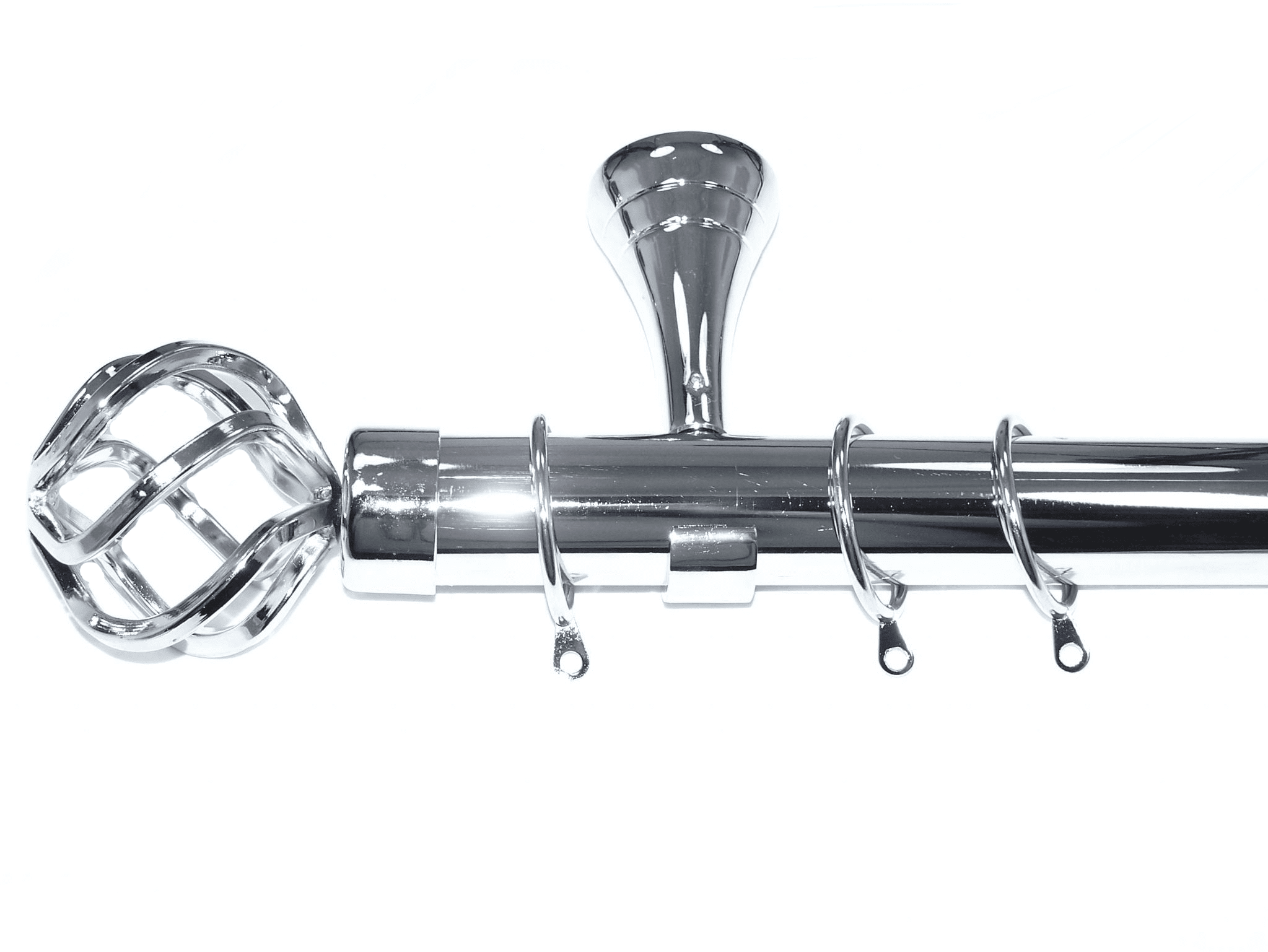 35mm Designer Chrome Curtain Pole Twisted Cage Ball Finials
