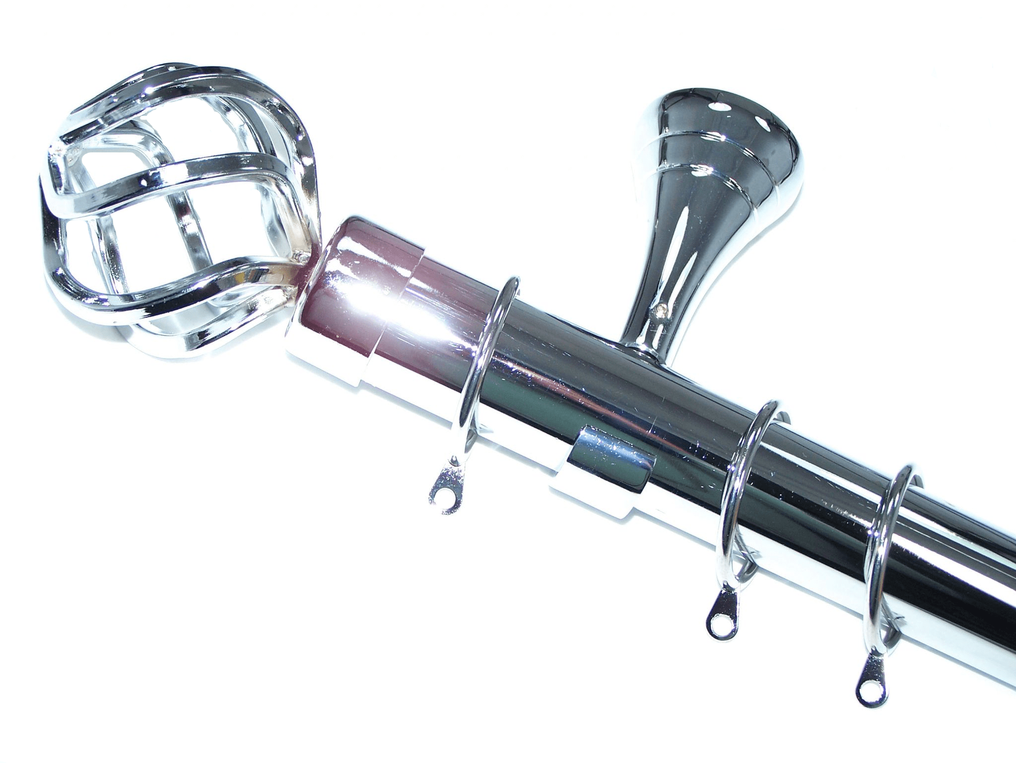 35mm Designer Chrome Curtain Pole Twisted Cage Ball Finials