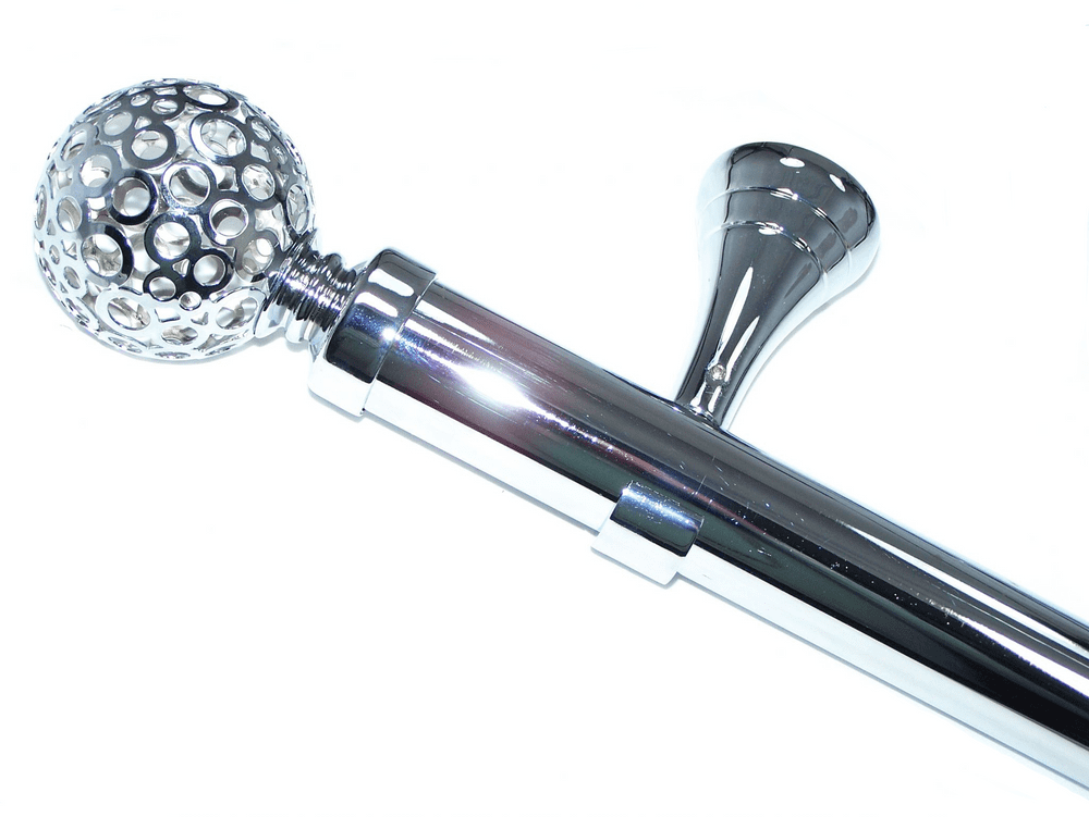 35mm Designer Chrome Eyelet Curtain Pole Circle Ball Finials