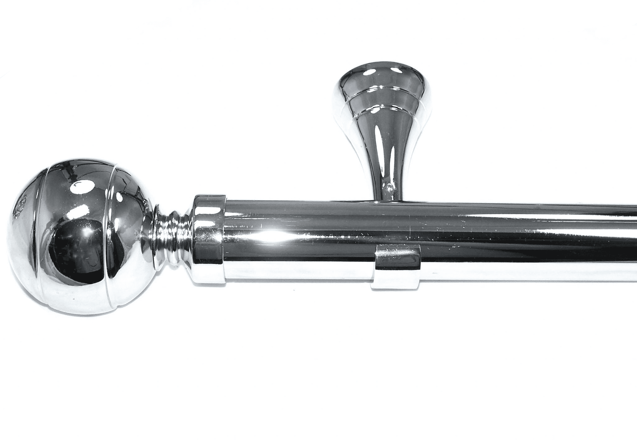 35mm Designer Chrome Eyelet Curtain Pole Ribbed Ball Finials