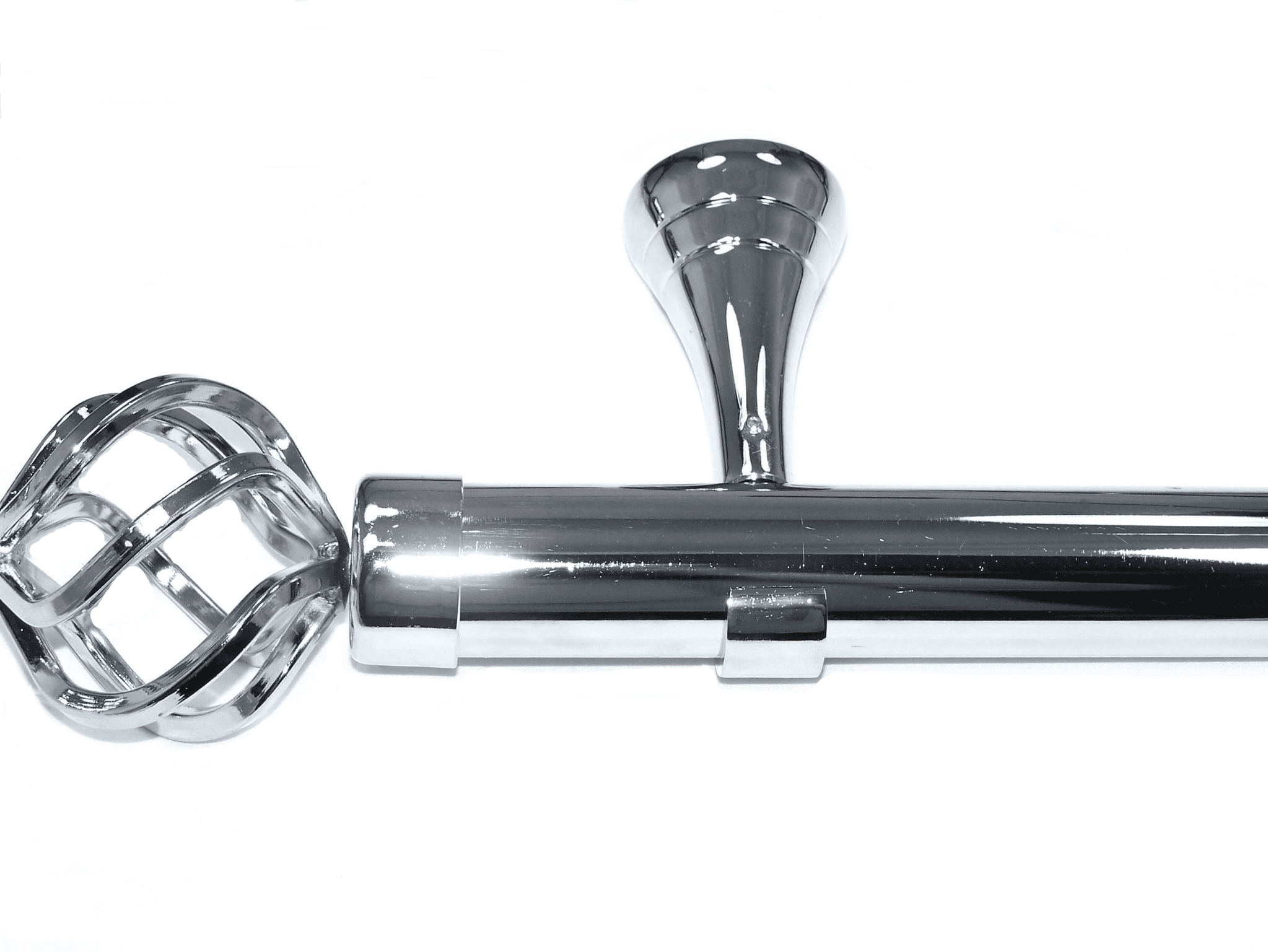 35mm Designer Chrome Eyelet Curtain Pole Twisted Cage Ball Finials