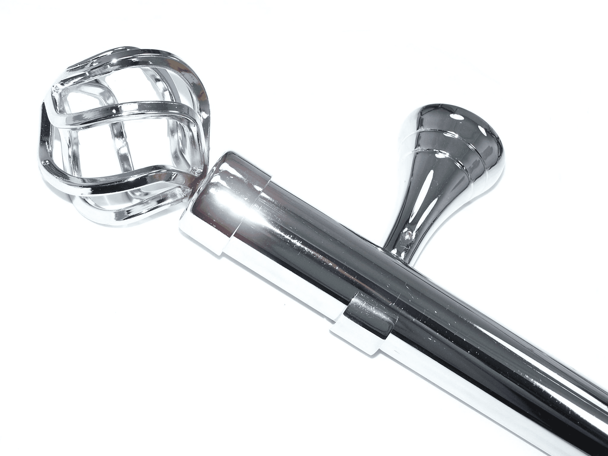 35mm Designer Chrome Eyelet Curtain Pole Twisted Cage Ball Finials