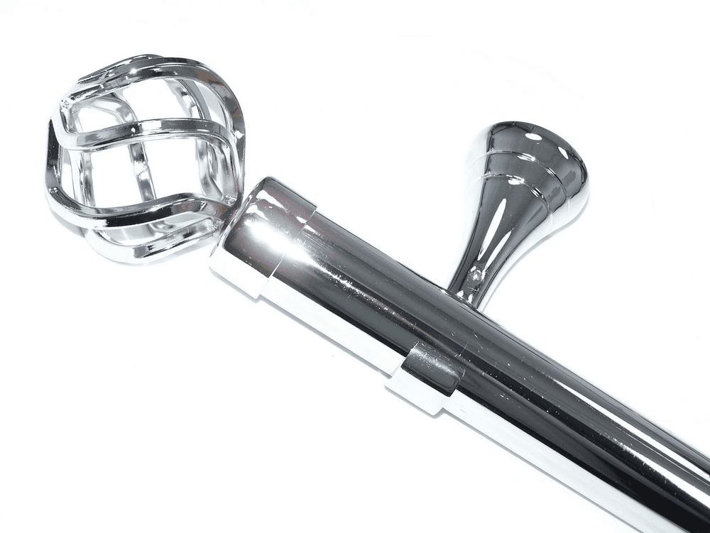 35mm Designer Chrome Eyelet Curtain Pole Twisted Cage Ball Finials