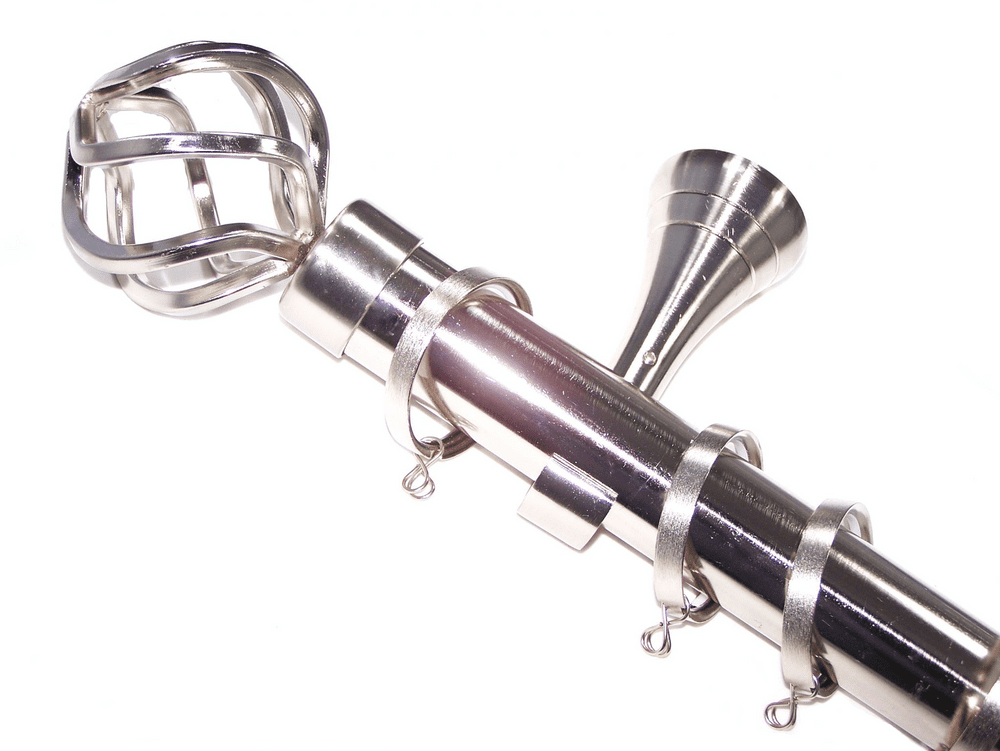 35mm Designer Stainless Steel Pole Twisted Cage Finial FLAT Glider Rings