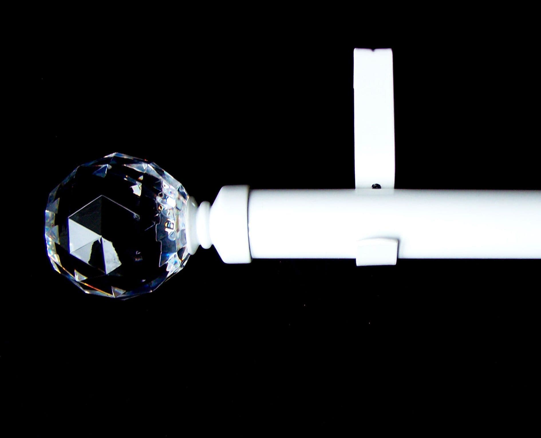 35mm Gloss White Eyelet Curtain Pole Crystal Ball Finials