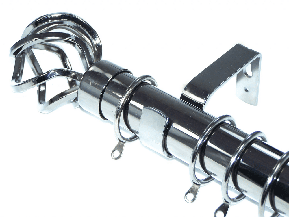 35mm Graphite Black Nickel Curtain Pole Twisted Cage Finials 1 8m 3 6m