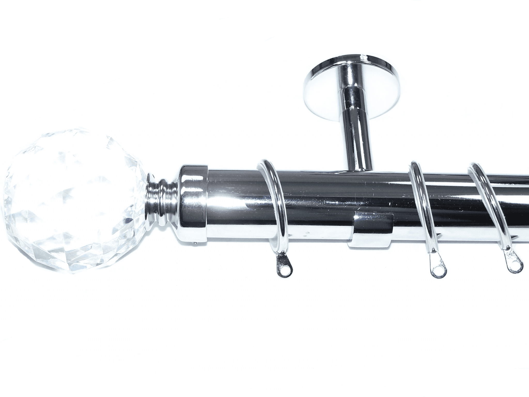 35mm IDC Chrome Curtain Pole Crystal Ball Finials Glider Rings