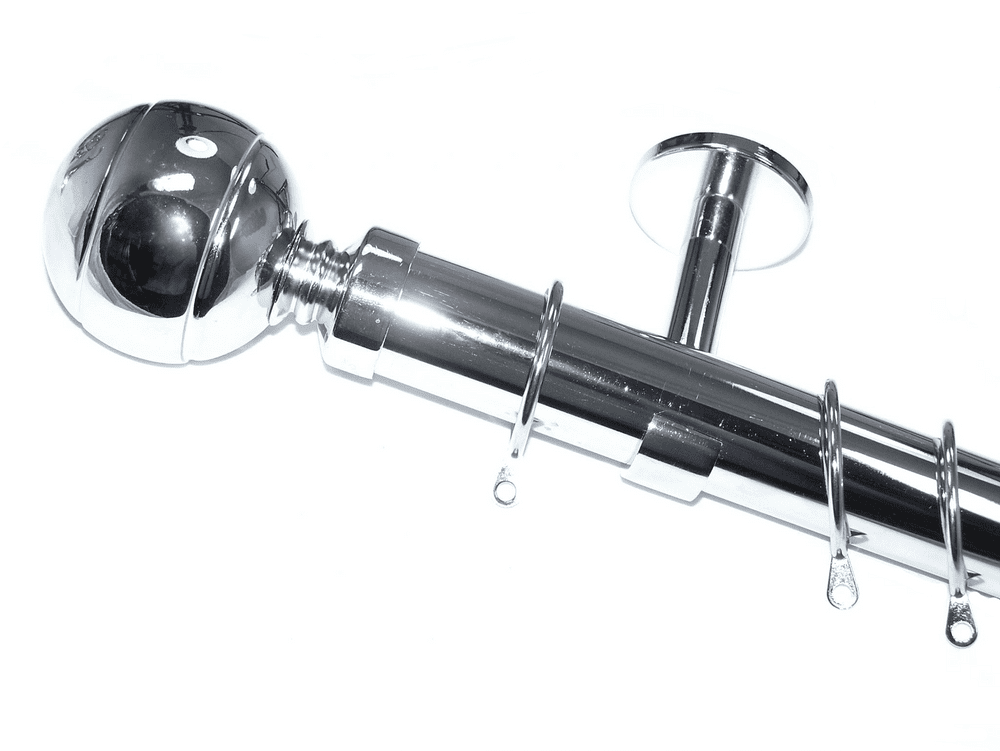 35mm IDC Chrome Curtain Pole Ribbed Ball Finials