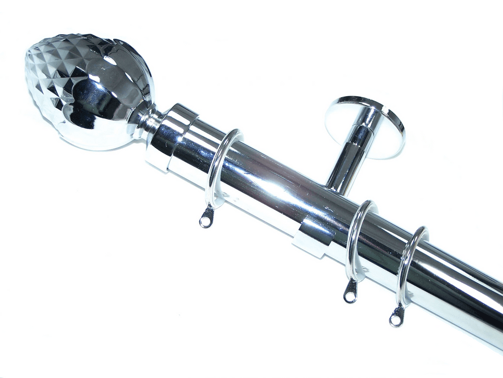 35mm IDC Chrome Curtain Pole System with Acorn Finials & Glider Rings 1 ...