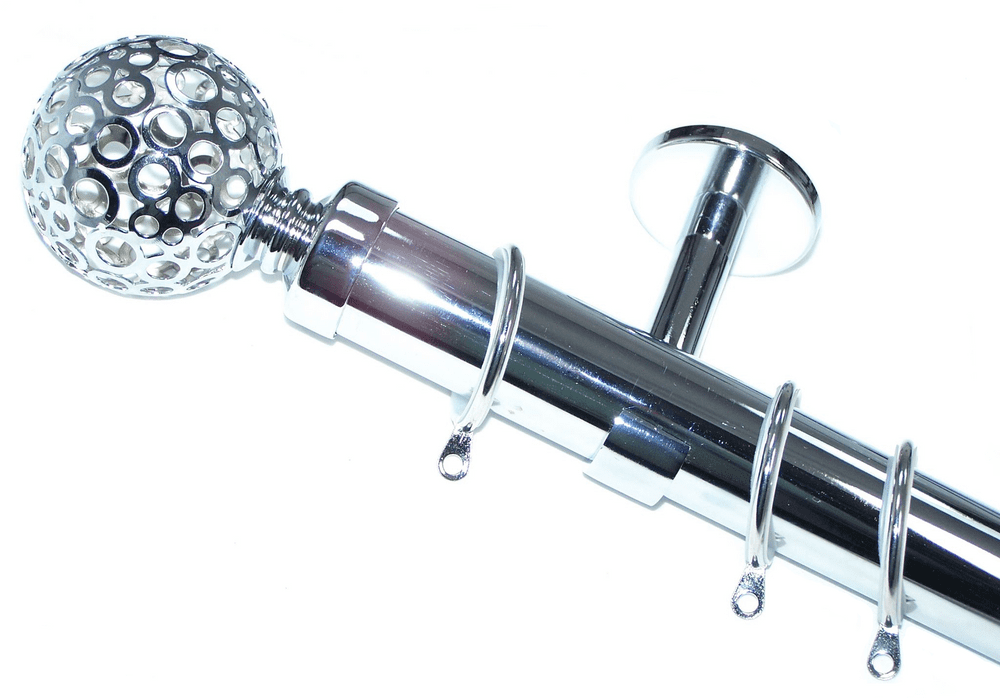 35mm IDC Chrome Curtain Pole System with Circle Ball Finials & Glider ...