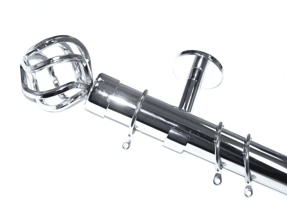 35mm IDC Chrome Curtain Pole Twisted Cage Finials 1 8m 3 6m