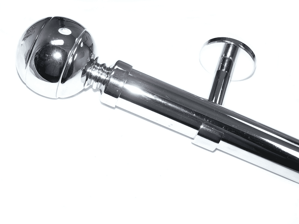 35mm IDC Chrome Eyelet Curtain Pole Ribbed Ball Finials