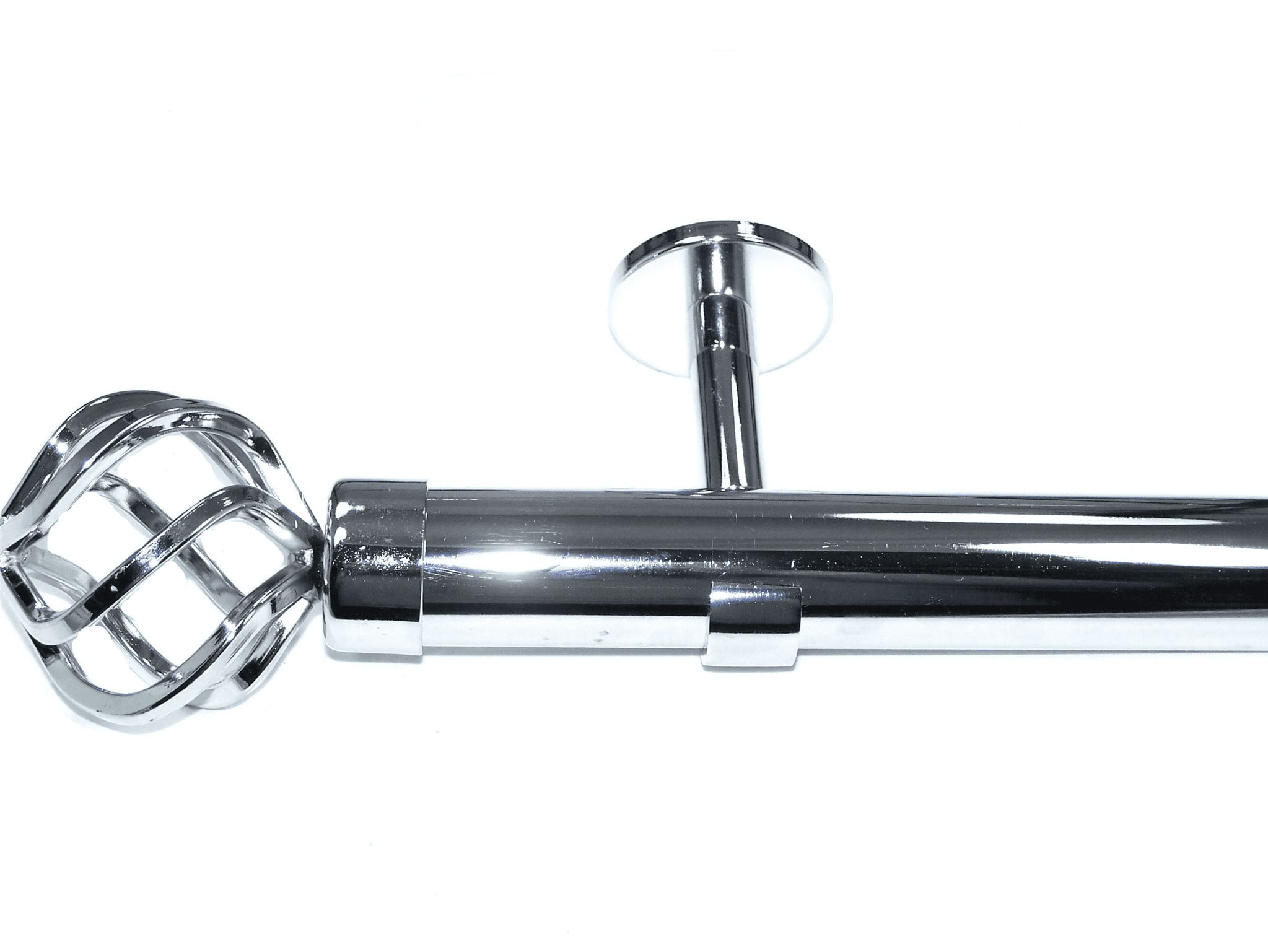 35mm IDC Chrome Eyelet Curtain Pole Twisted Cage Ball Finials