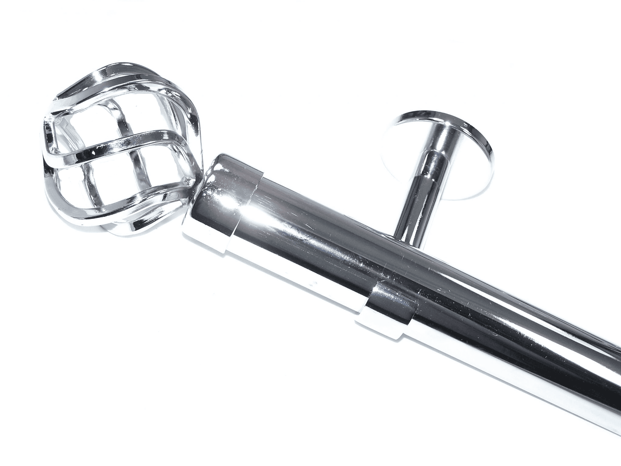 35mm IDC Chrome Eyelet Curtain Pole Twisted Cage Ball Finials