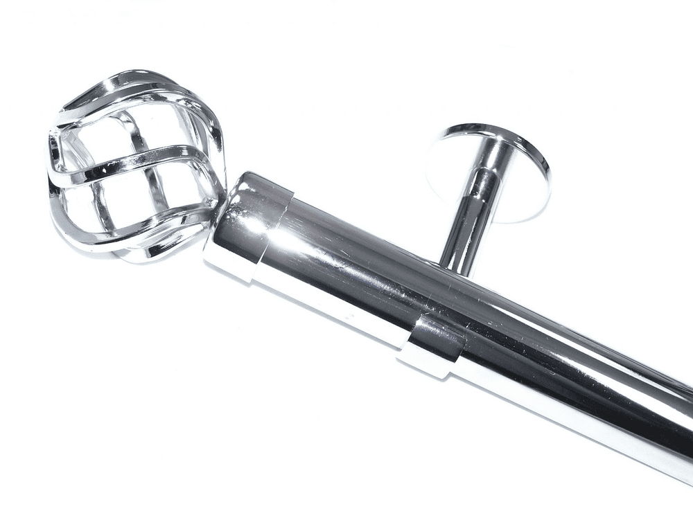 35mm IDC Chrome Eyelet Curtain Pole Twisted Cage Ball Finials