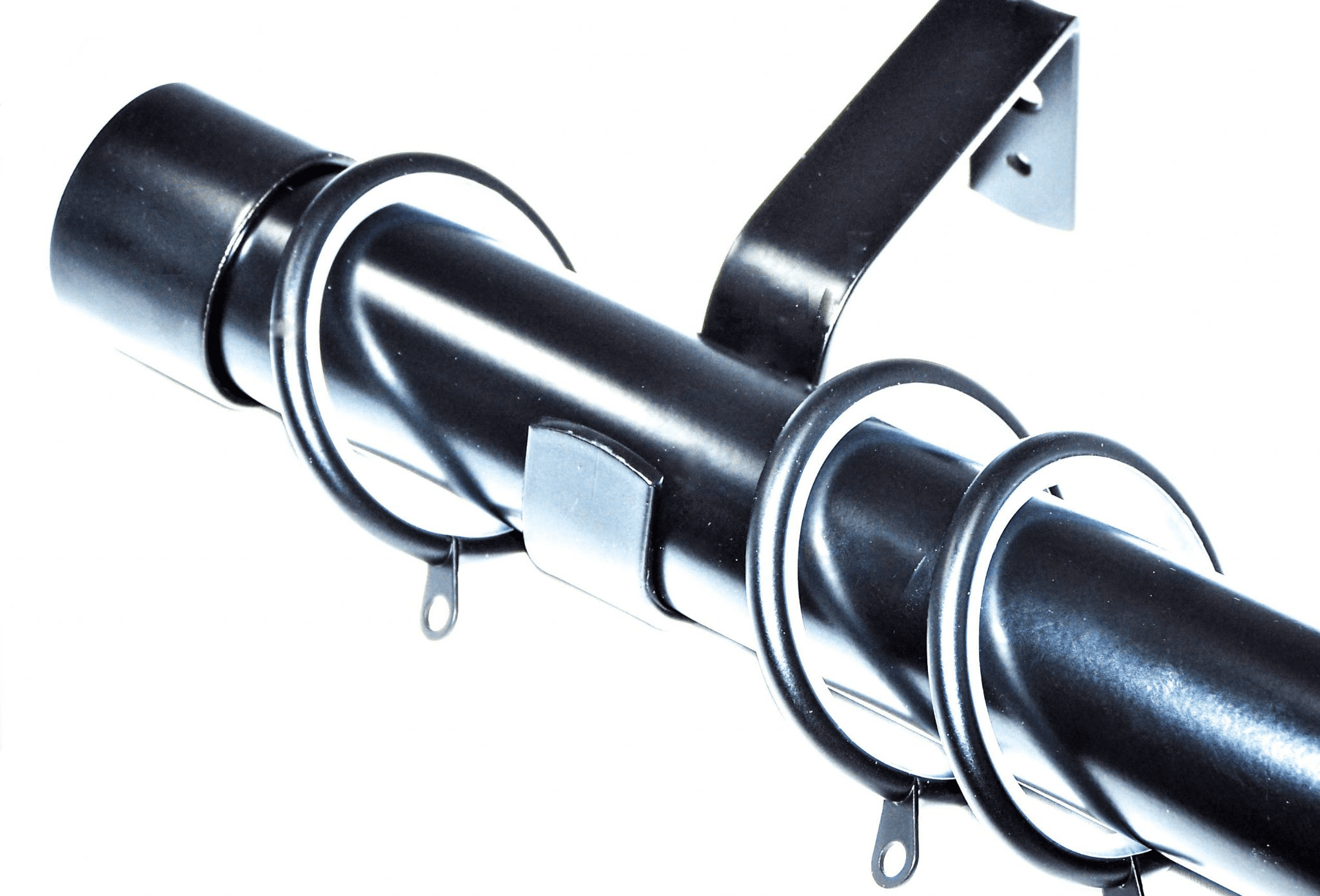 35mm Matt Black Curtain Pole Glider Rings End Cap Finials
