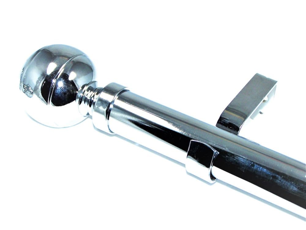 35mm Polished Chrome Curtain Pole Ribbed Ball Finials