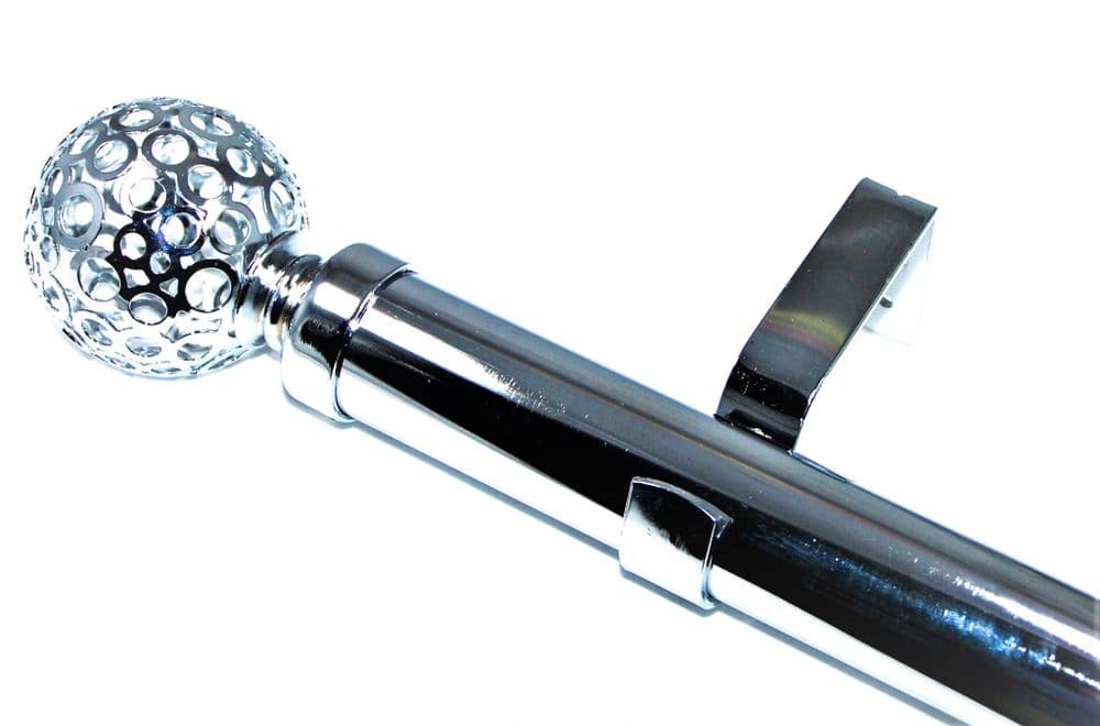 35mm Polished Chrome Eyelet Curtain Pole Circle Ball Finials