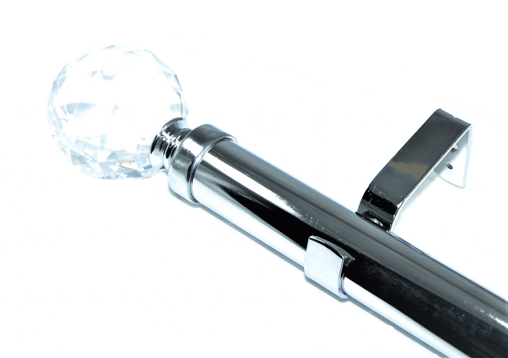 35mm Polished Chrome Eyelet Curtain Pole Crystal Ball Finials