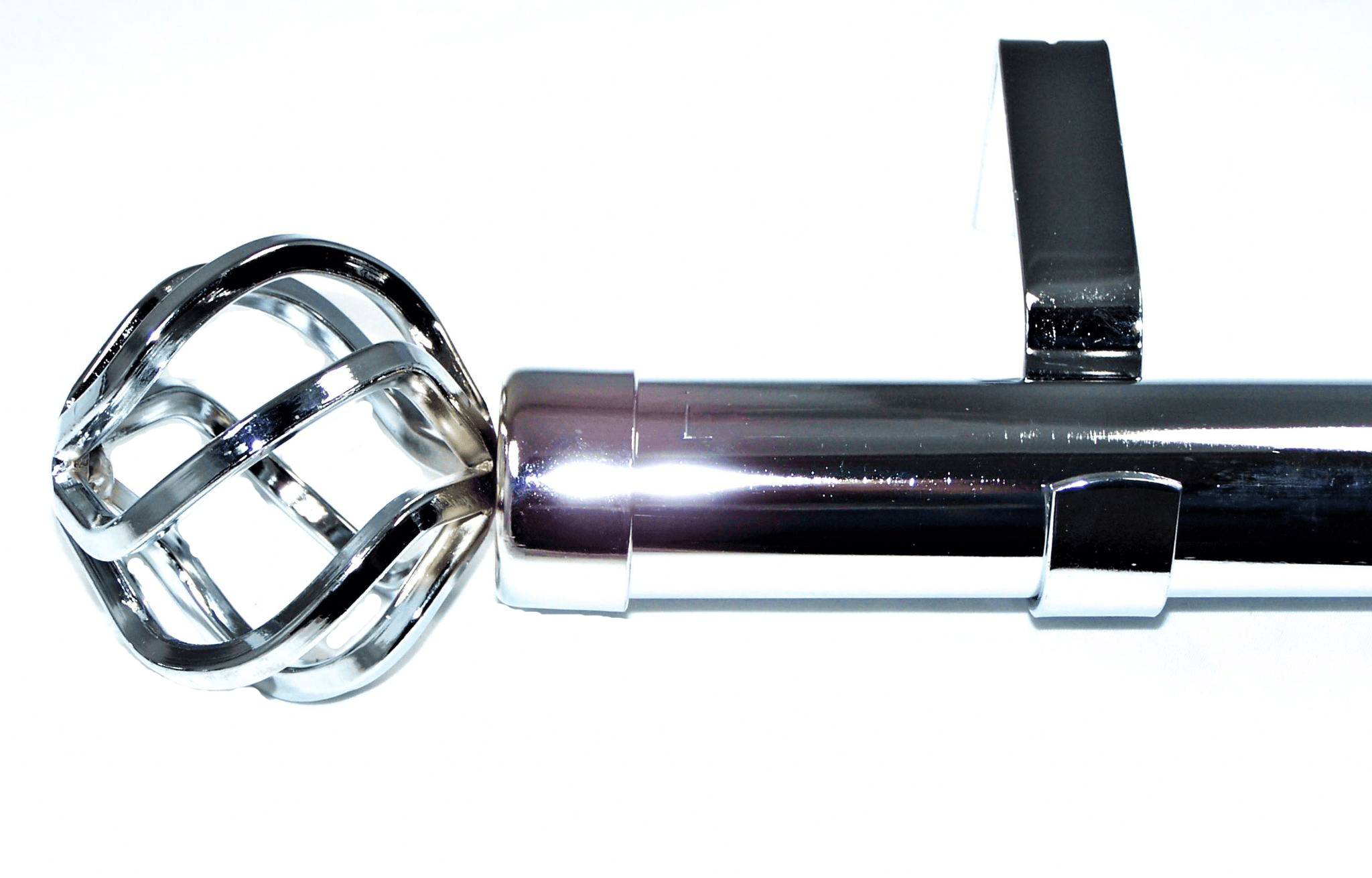 35mm Polished Chrome Eyelet Curtain Pole Twisted Cage Ball Finials